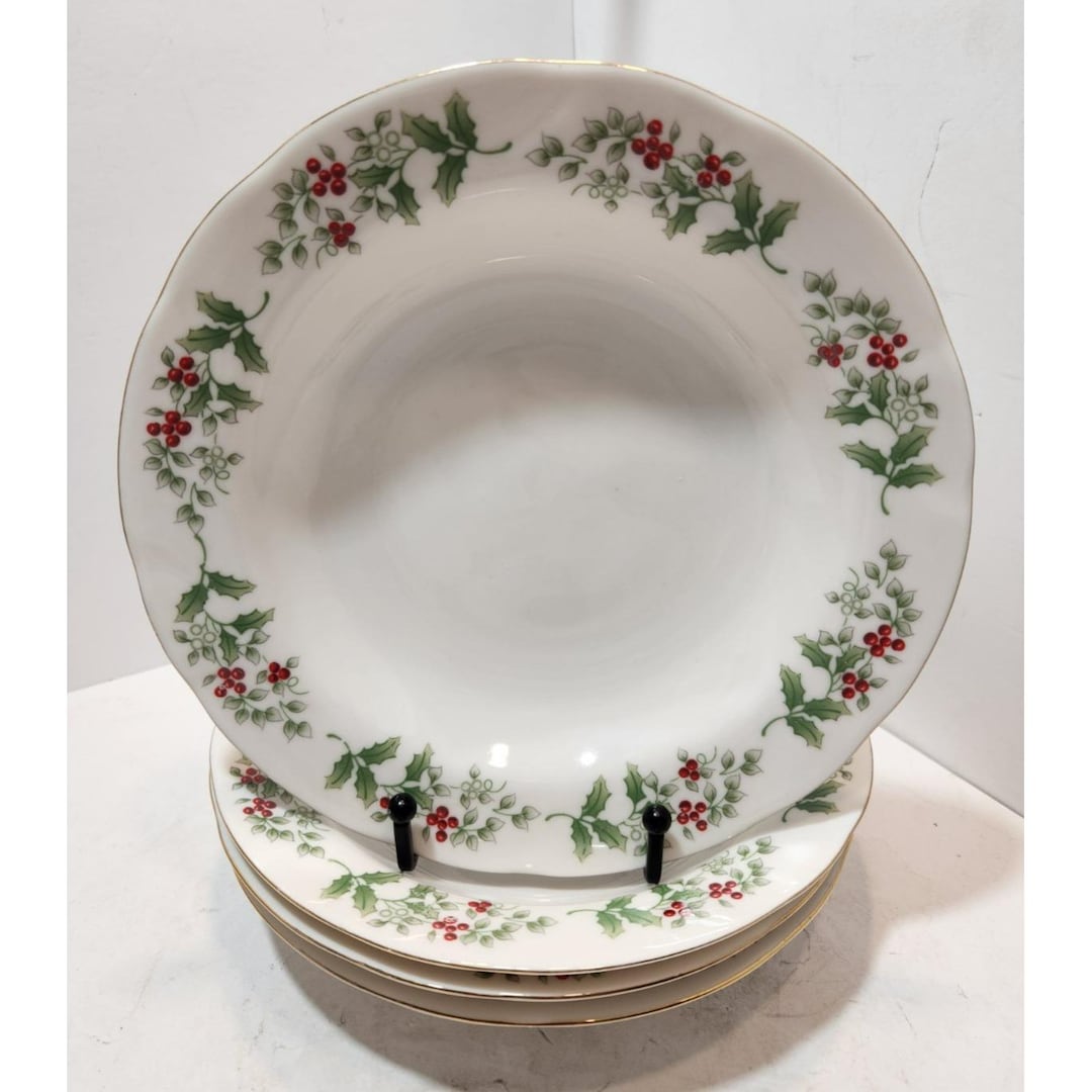 Gibson Housewares Christmas Charm Delight Holly Berry Rimmed Soup Bowls ...