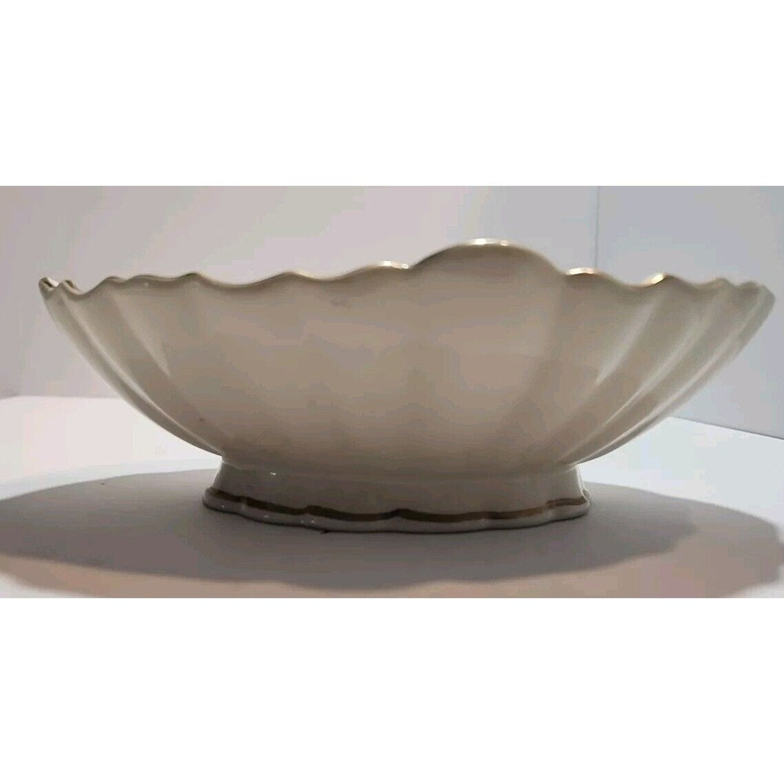 Vtg Teleflora Scalloped Ribbed Shell Gold Rim Footed Bowl Made in Japan ...