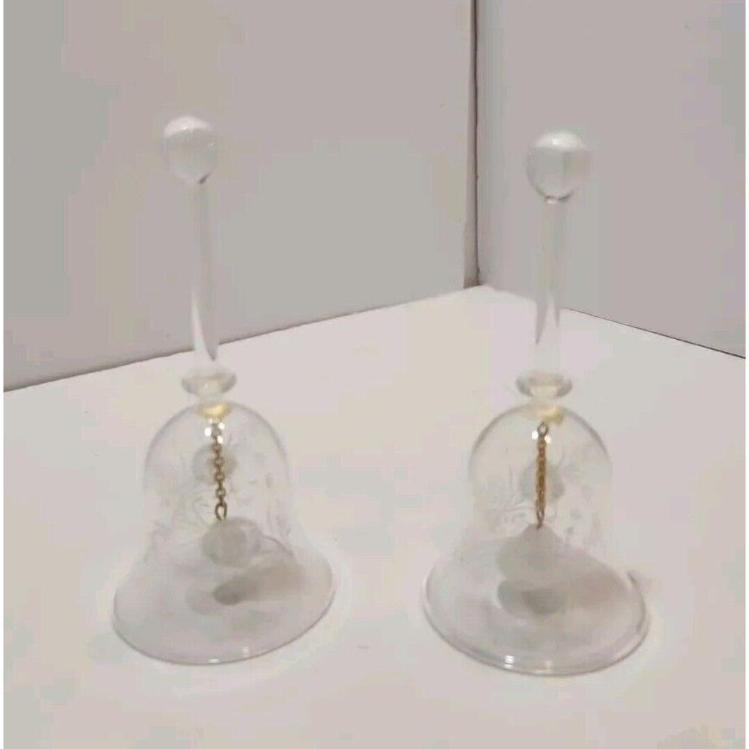Vintage Pair of Two Floral Etched Clear Glass Dinner Bell 4" Tall - Etsy
