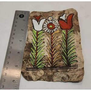 Vintage Mexican Amate Bark Paper Hand Painted Folk Art Flowers About 4 ...