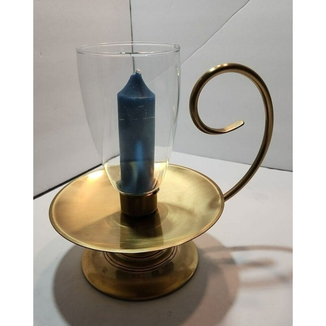 Vtg Brass Large Glass Hurricane Lamp Candle Holder W/globe 10 Tall by ...