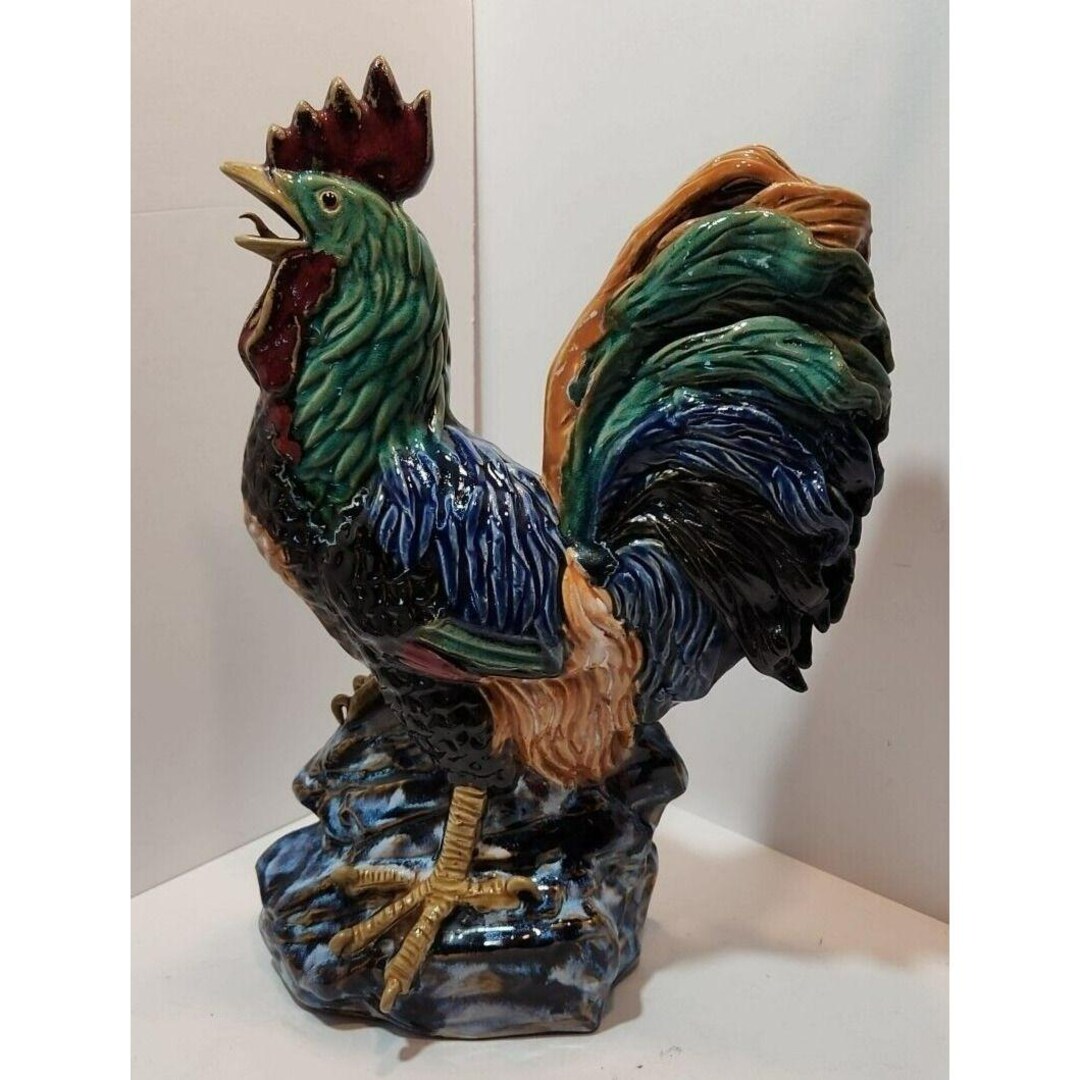 Vtg Chinese Handmade and Handpainted Rooster Detailed Colorful Rooster ...