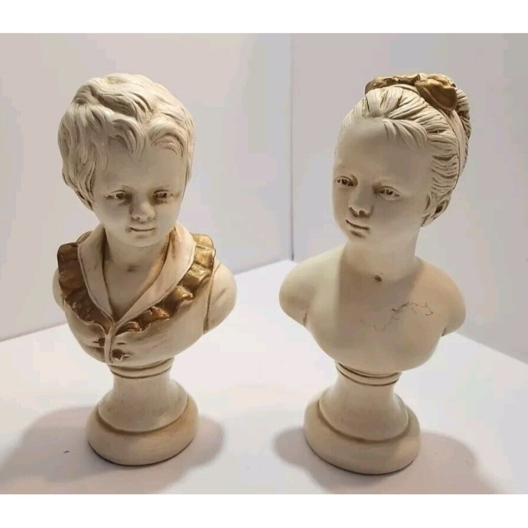 Alexander Backer Chalkware Children Victorian Art Boy Girl Bust Figures ...