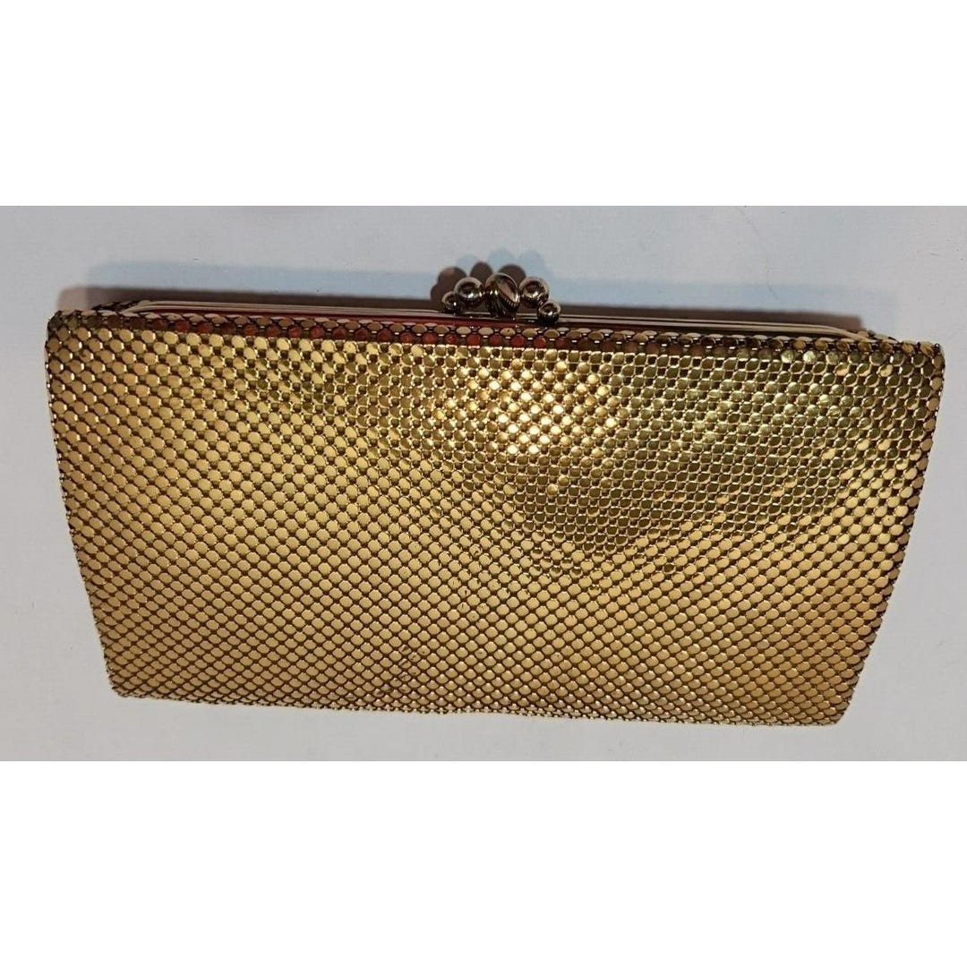 Vtg 1950's Whiting and Davis Gold Mesh Wallet Black Interior Excellent ...