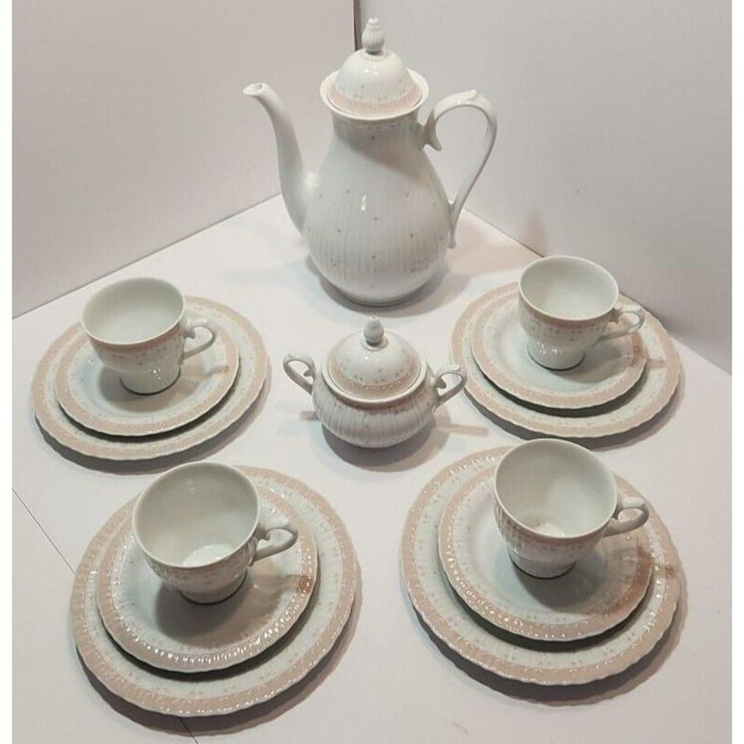 Vtg Eschenbach Bavaria Germany Tea Set W/small Pale Pink Tulips 4 Place ...