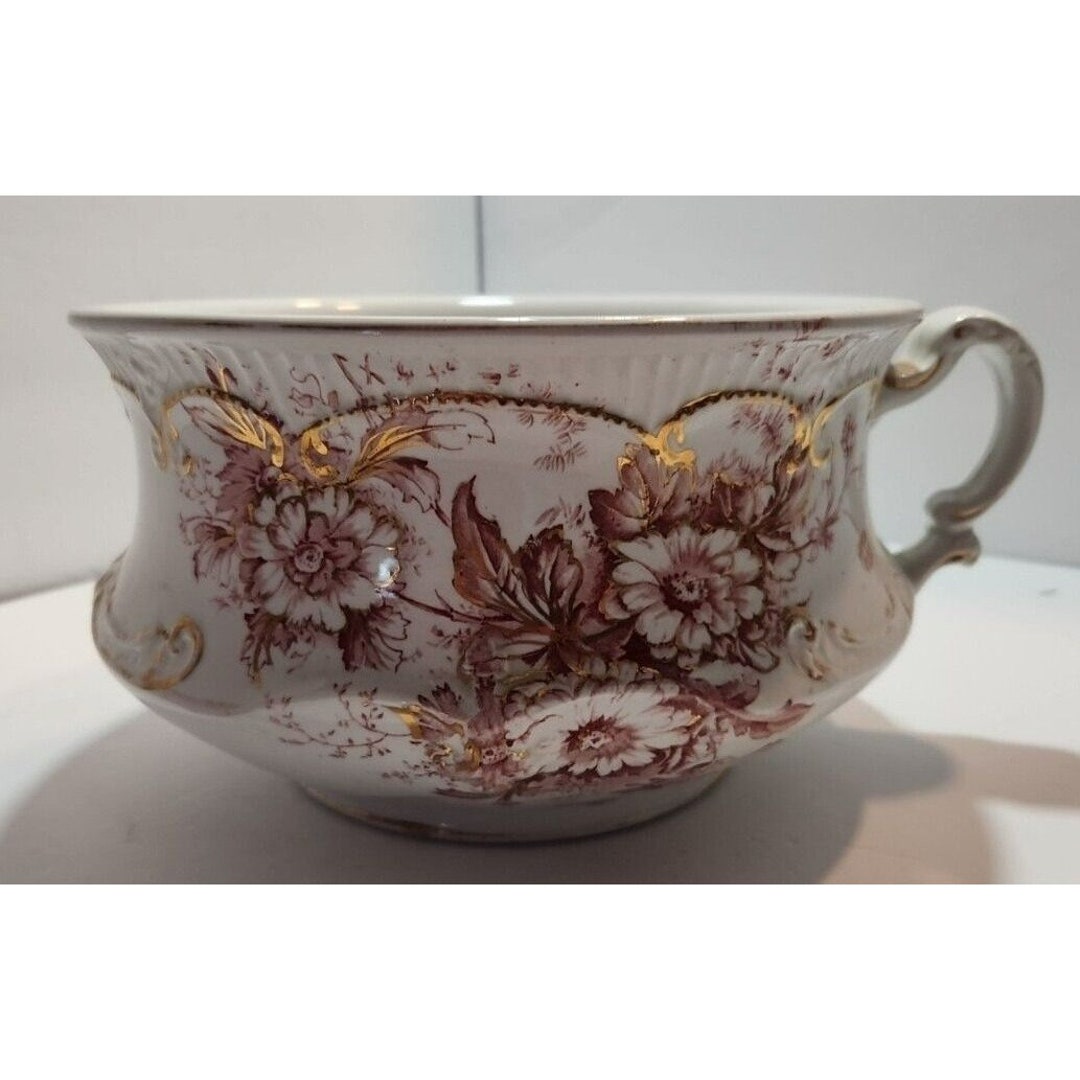 Antique Dunn Bennett & Co Chamber Pot in Daisy Pattern Red Florals W ...