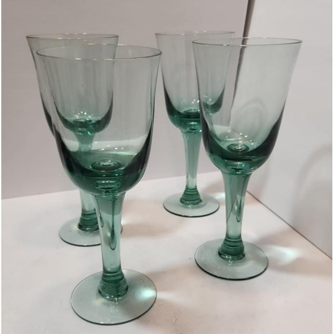 Vtg 4 La Mediterranea Spanish Green Hand Blown Recycled Wine/water ...
