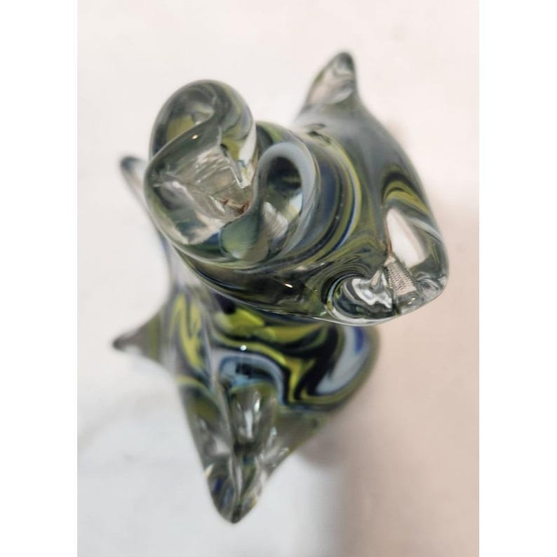 Vintage David J Atkinson Art Glass Sculpture Clear Blue Yellow Signed 3 ...