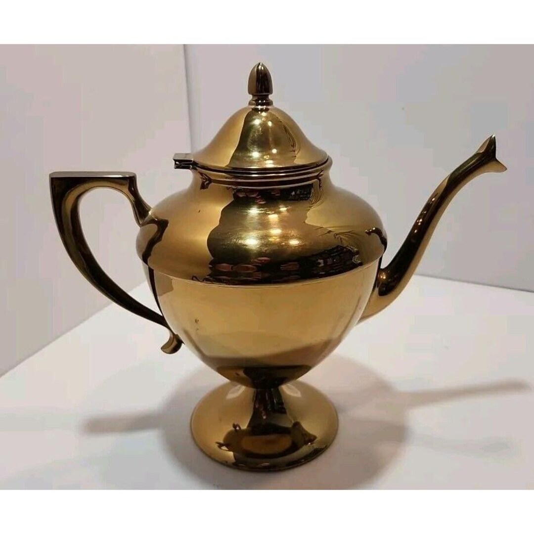 Vtg Dirilyte Dirigold Tea Pot Brass Footed 8 Cup Brass Teapot Hinged ...