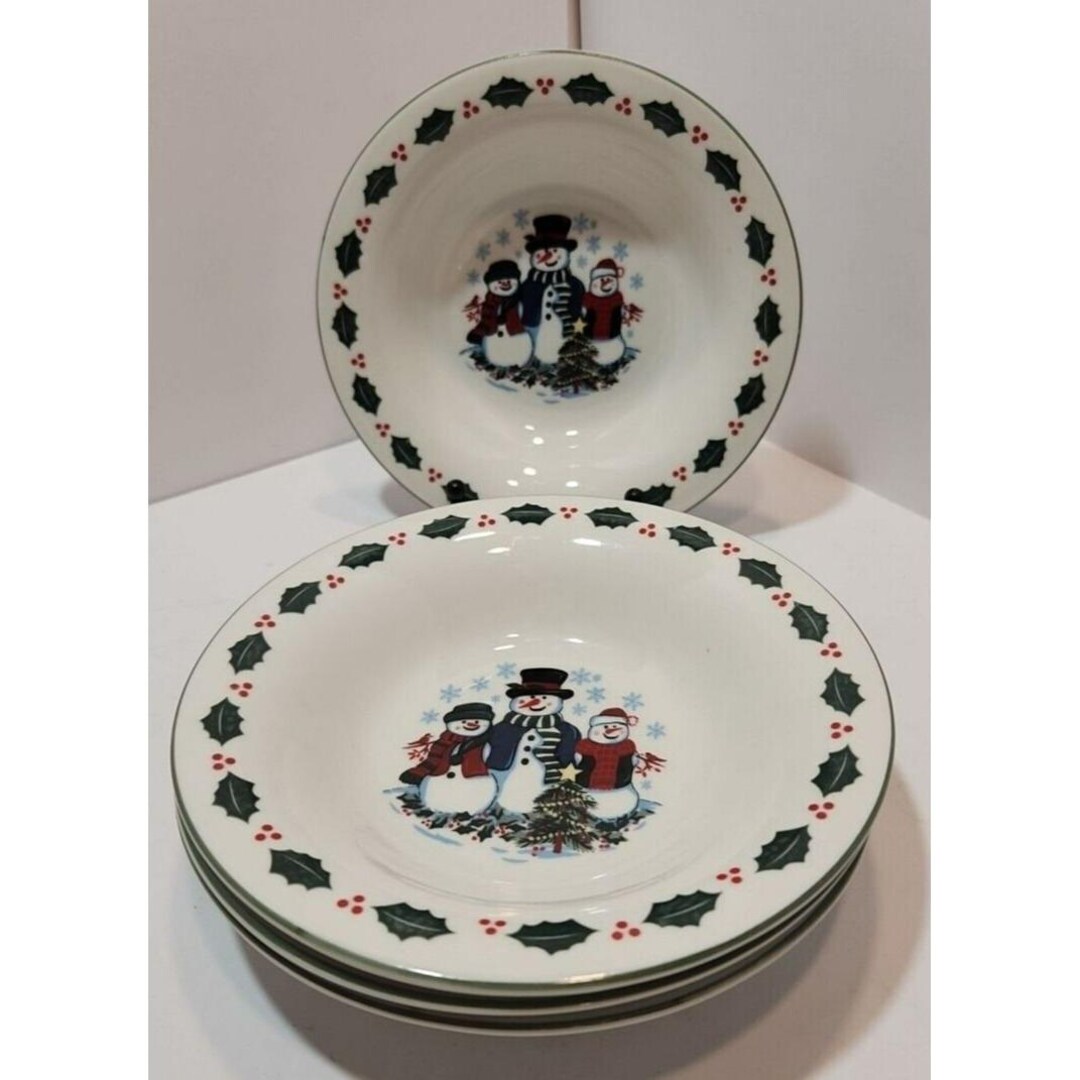 Vintage GEI Design Snowmen Soup/cereal Bowls Set of 4 Holly Leaf ...
