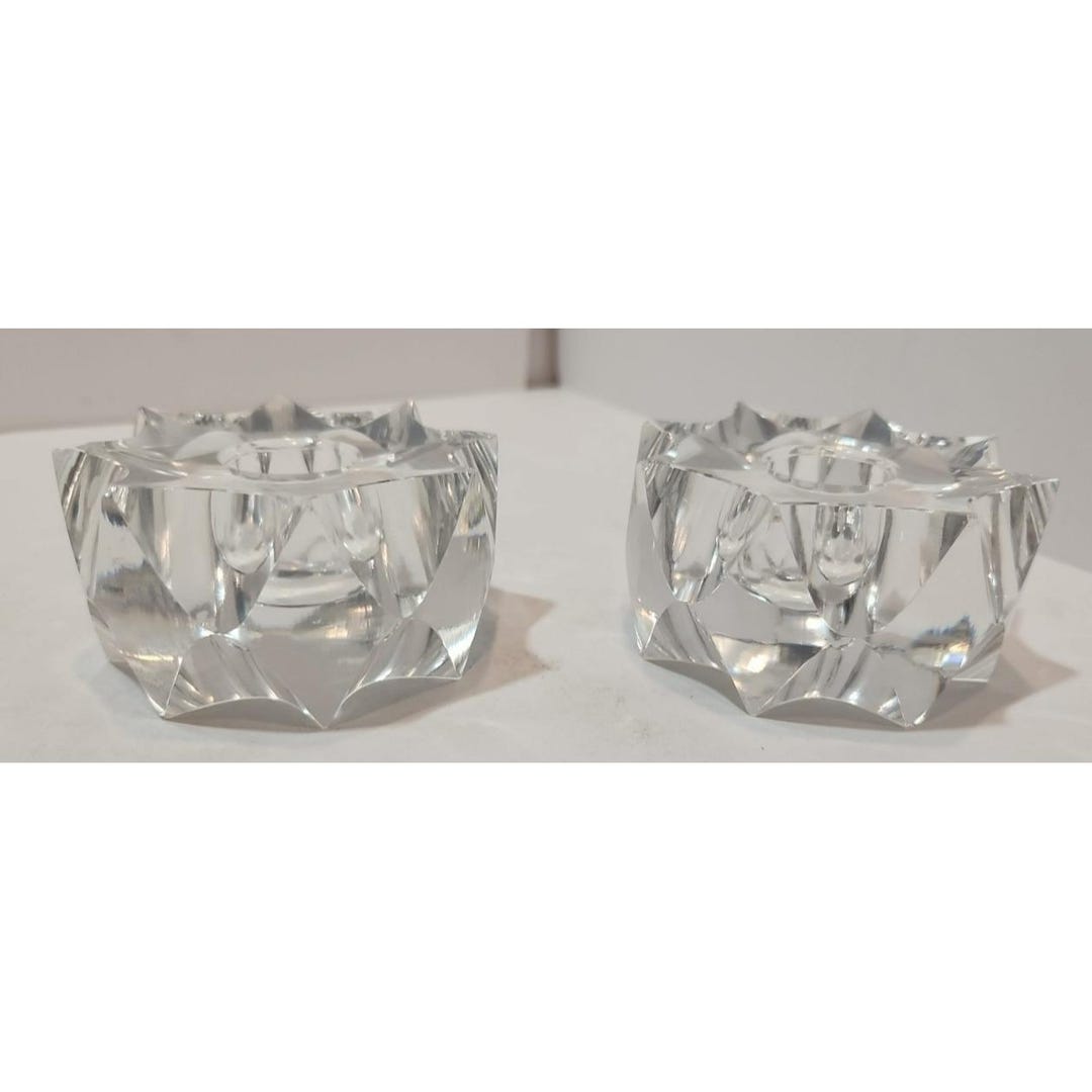 Vintage 8 Point Star Heavy Crystal Candlestick Holders Set" of 2 3.5 ...