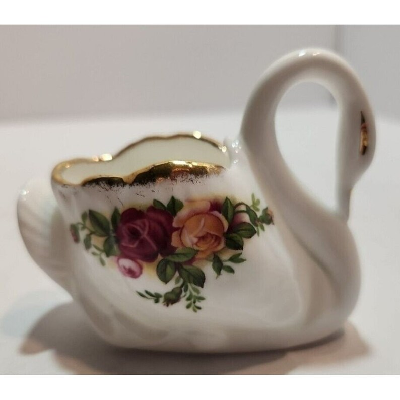 Vintage Royal Albert Old Country Roses Swan Toothpick Holder 3 X 2.5 ...