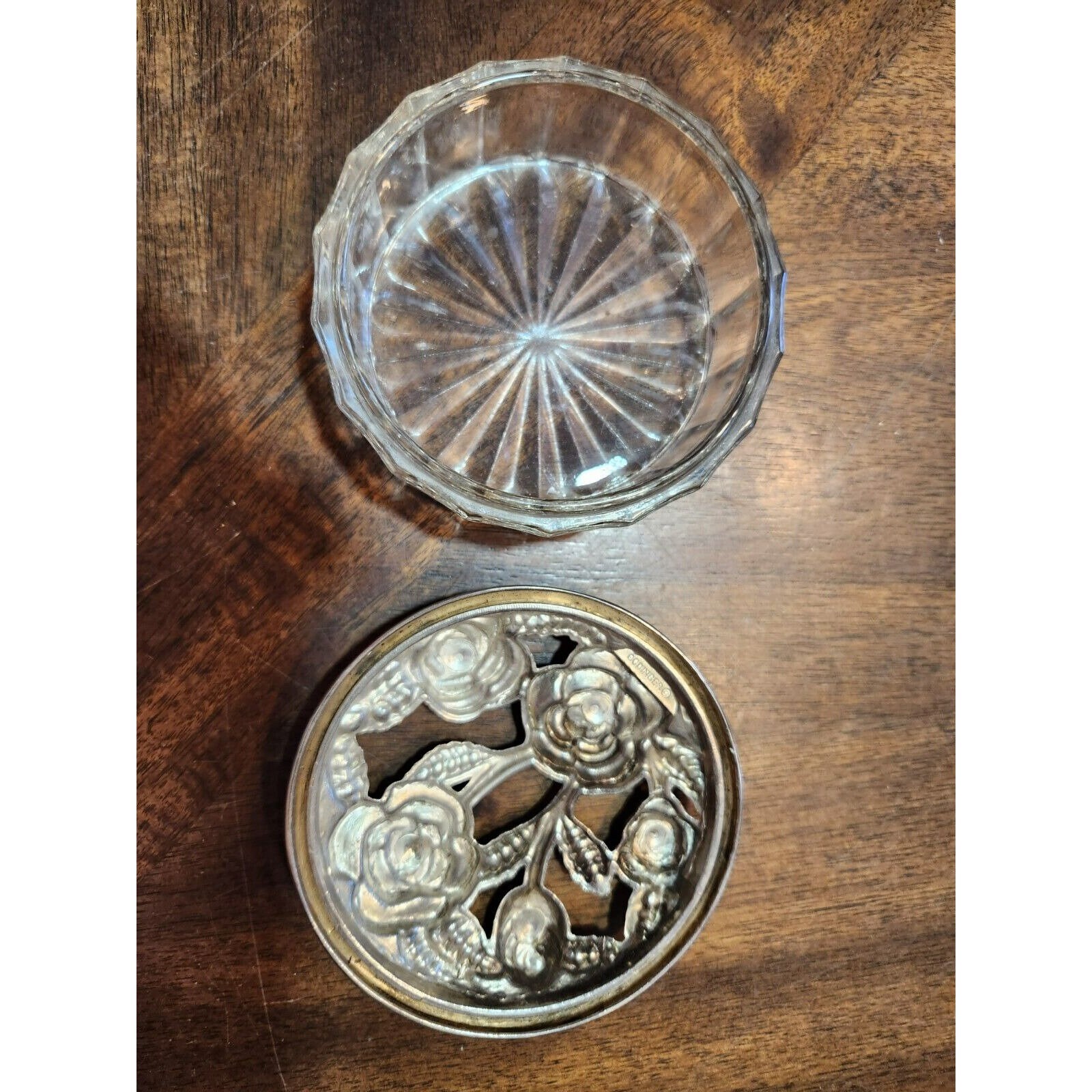 Vintage Godinger Silver-plated Cutout Roses Crystal Bottom Trinket Box ...