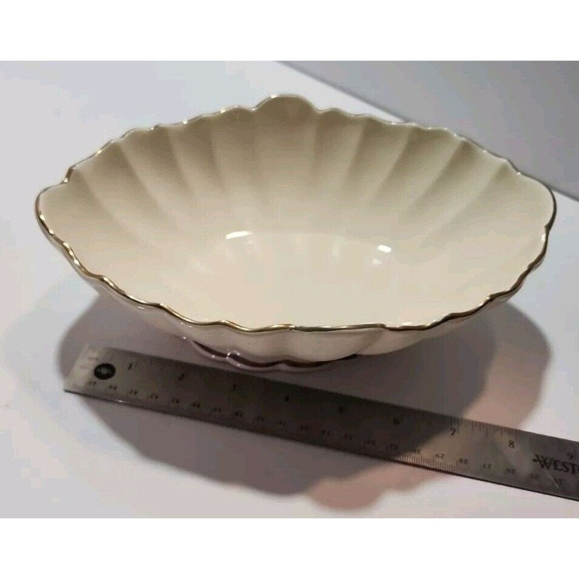 Vtg Teleflora Scalloped Ribbed Shell Gold Rim Footed Bowl Made in Japan ...