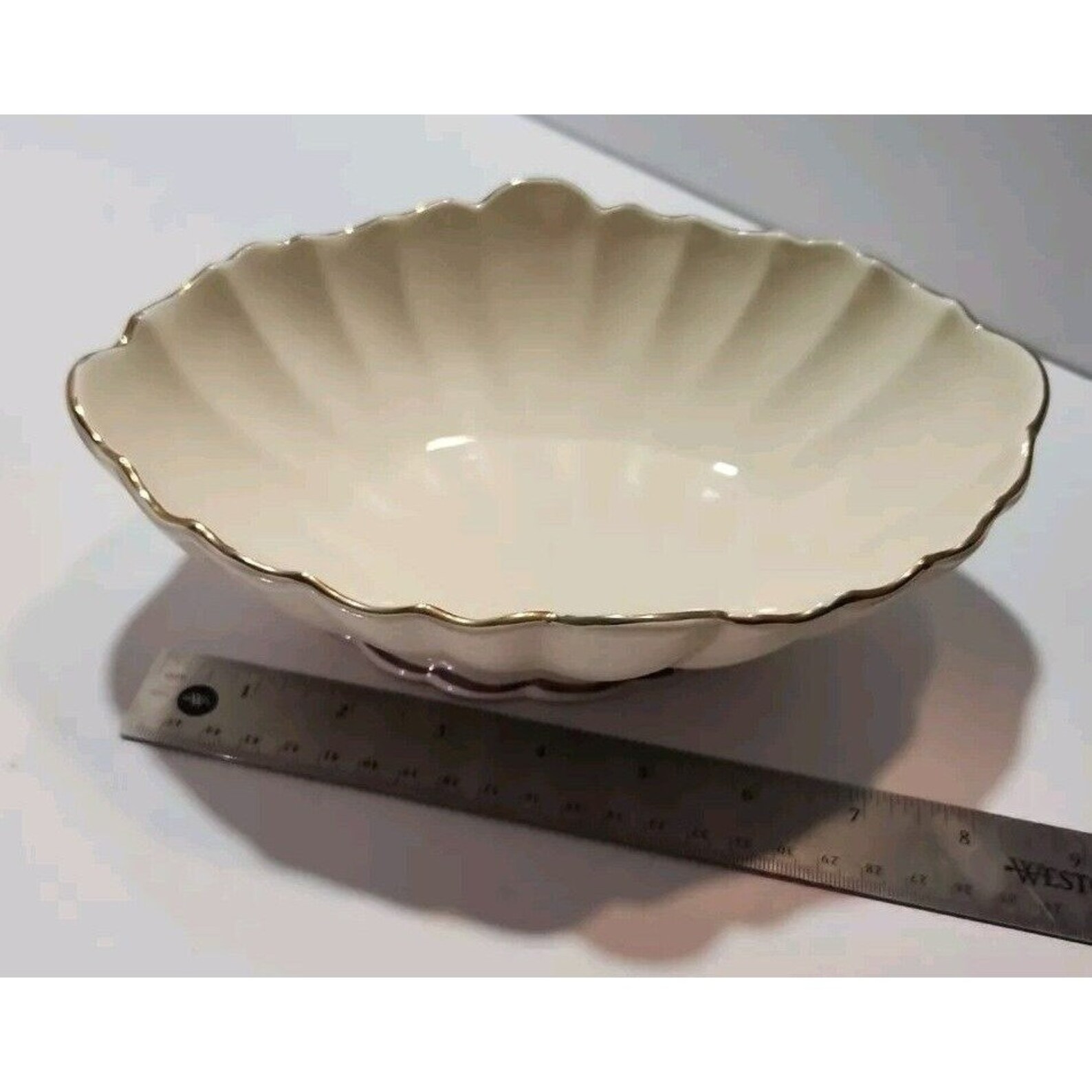 Vtg Teleflora Scalloped Ribbed Shell Gold Rim Footed Bowl Made in Japan ...