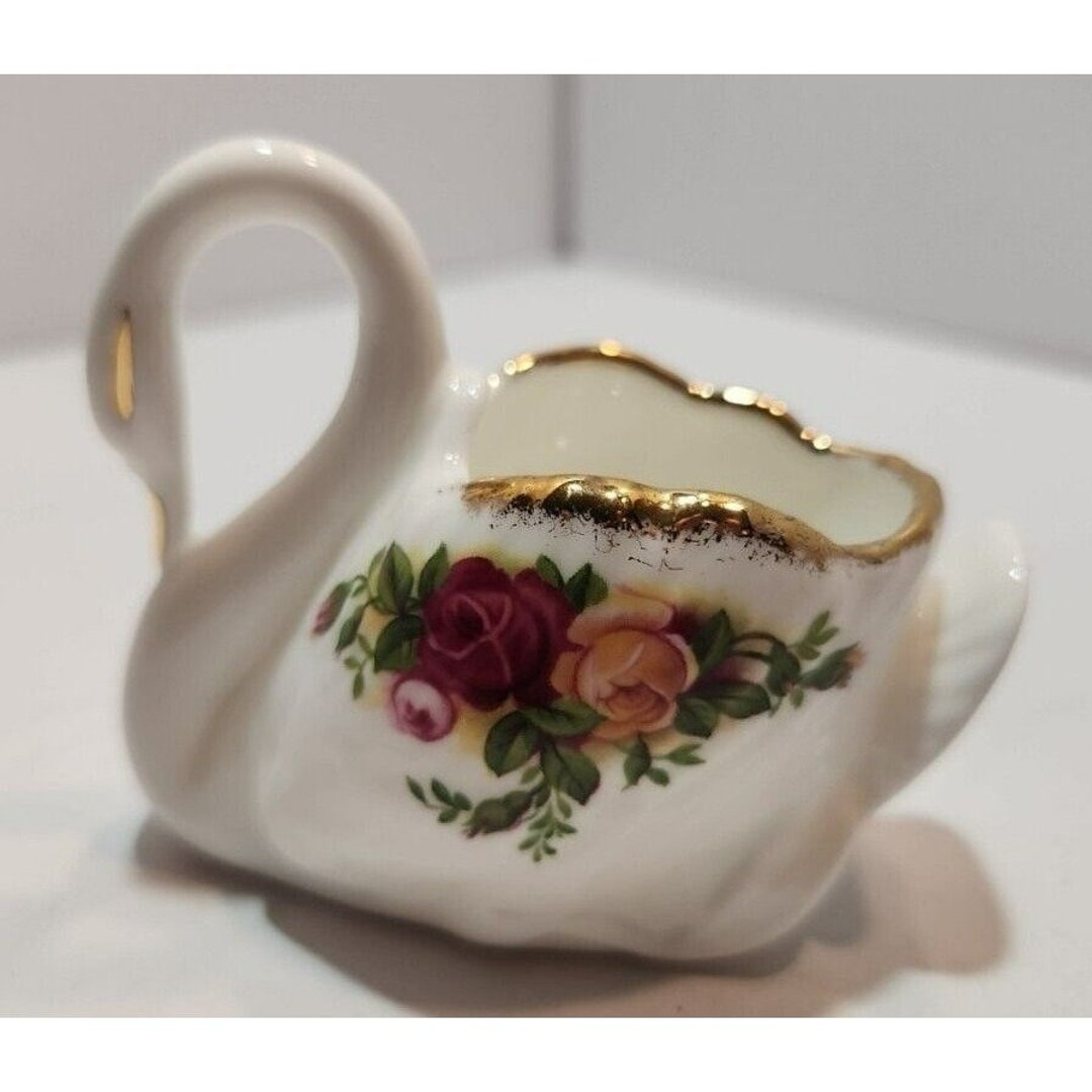 Vintage Royal Albert Old Country Roses Swan Toothpick Holder 3 X 2.5 ...