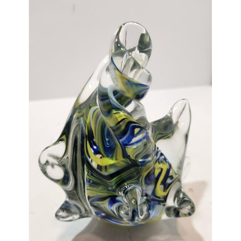 Vintage David J Atkinson Art Glass Sculpture Clear Blue Yellow Signed 3 ...