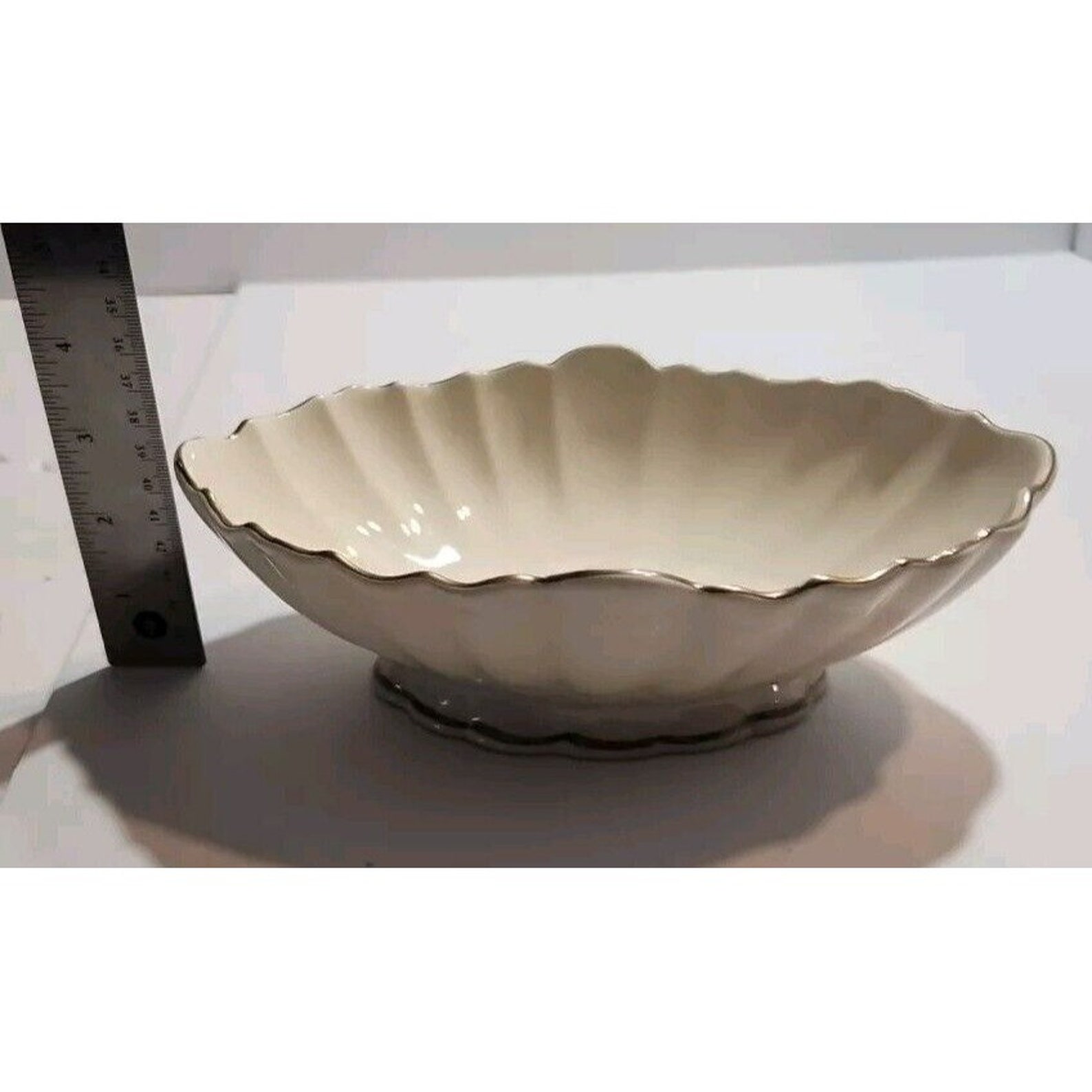 Vtg Teleflora Scalloped Ribbed Shell Gold Rim Footed Bowl Made in Japan ...
