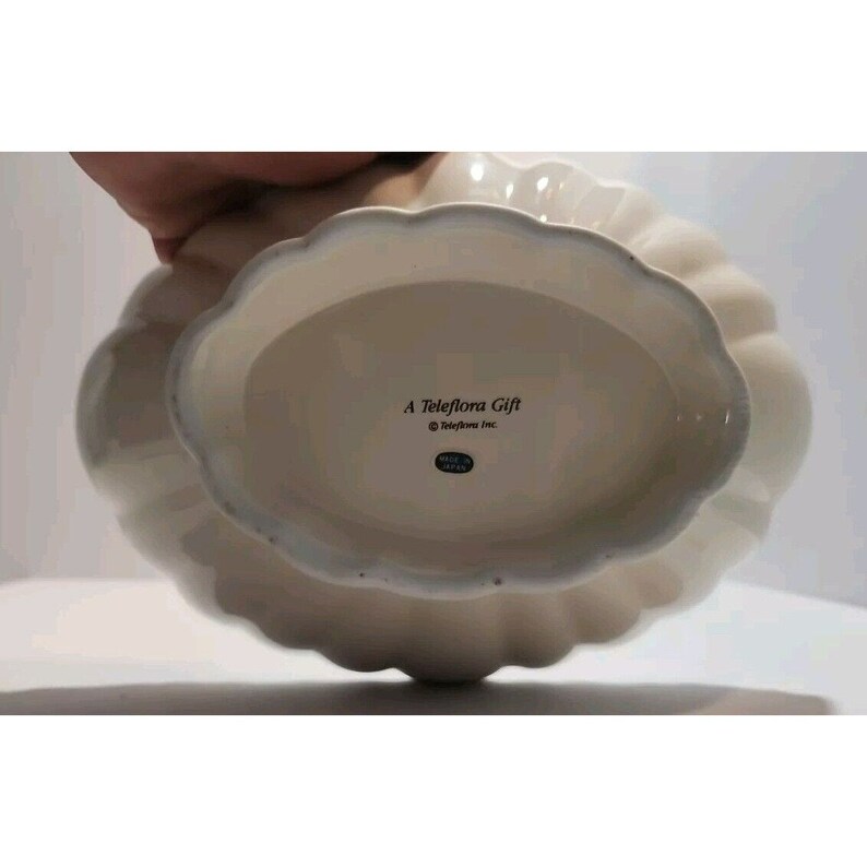 Vtg Teleflora Scalloped Ribbed Shell Gold Rim Footed Bowl Made in Japan ...