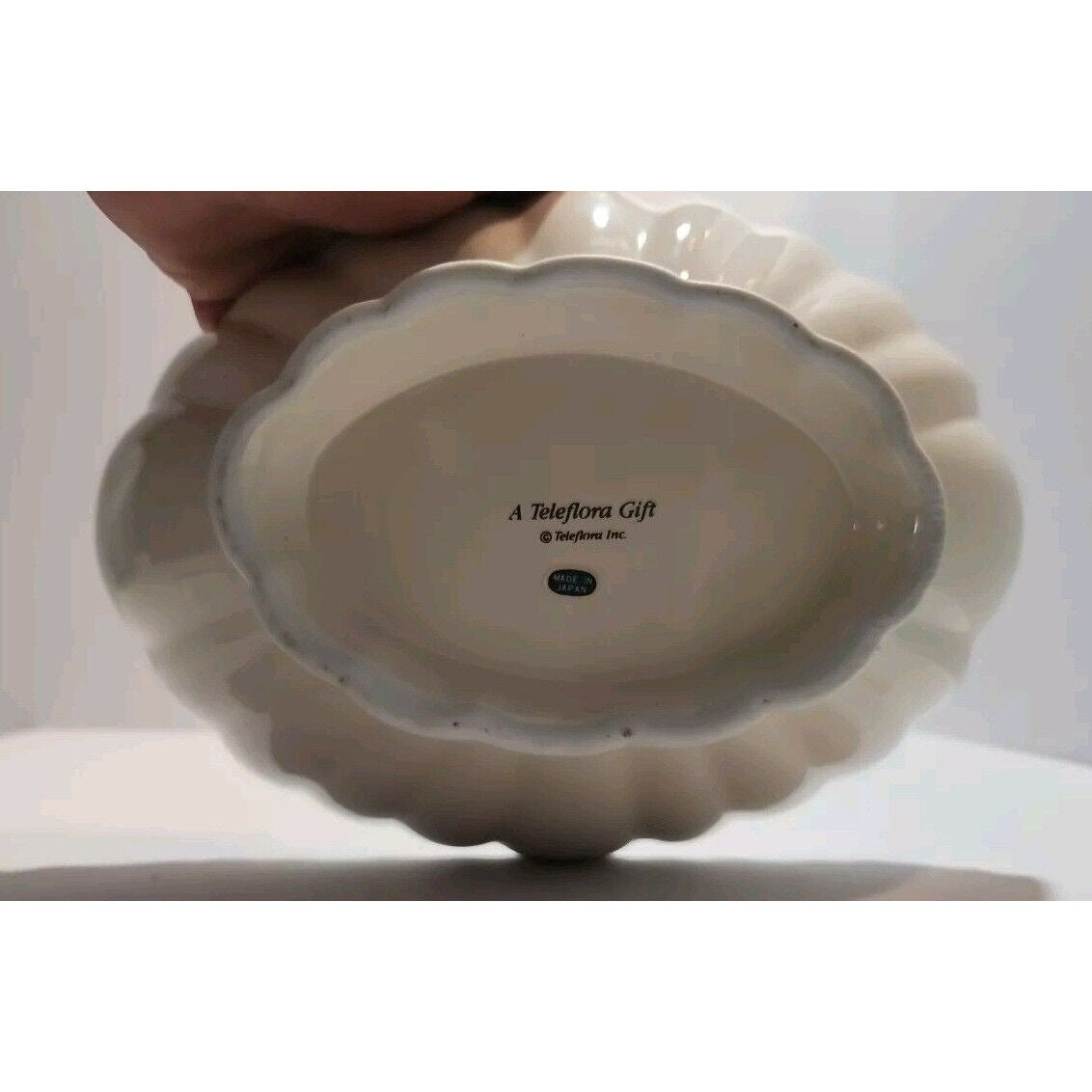 Vtg Teleflora Scalloped Ribbed Shell Gold Rim Footed Bowl Made in Japan ...