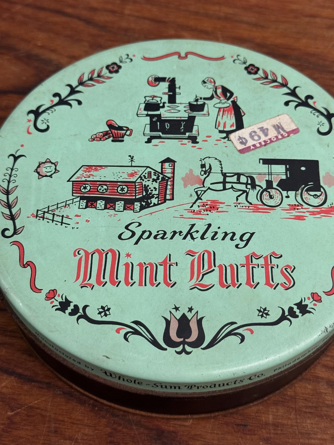 Vintage Sparkling Mint Puffs Candy Amish Tin Advertising Kitchen Decor ...