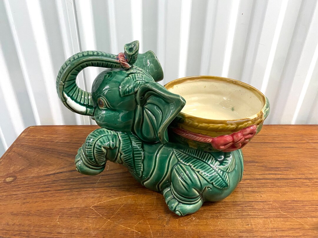 Vintage Large Ceramic Elephant Planter - Etsy