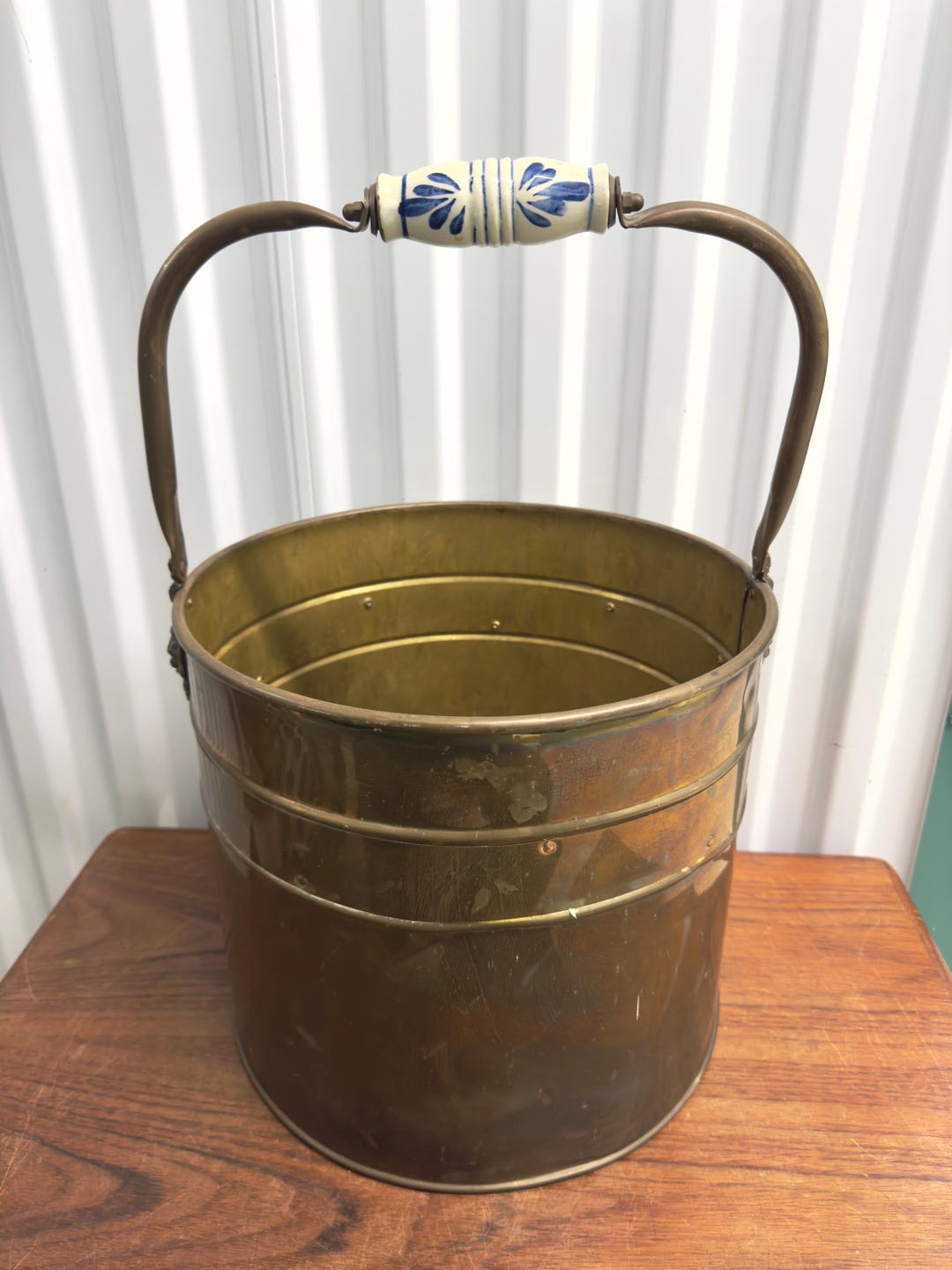 Vintage Large Brass Bucket W/ Porcelain Handle Lions Head - Etsy