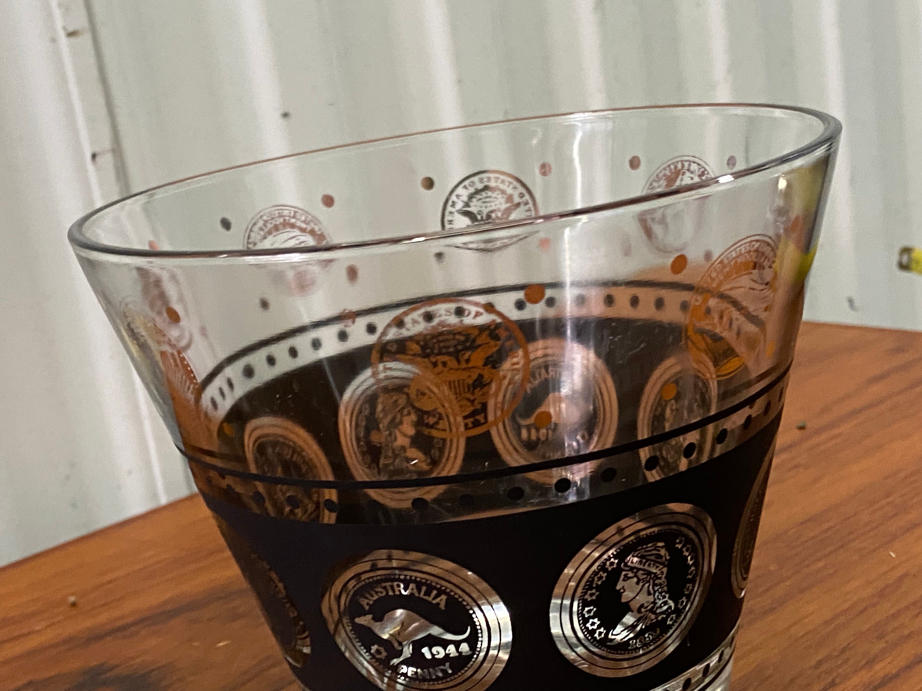 Vintage Mid Century Black & Gold Coin Glass Ice Bucket - Etsy
