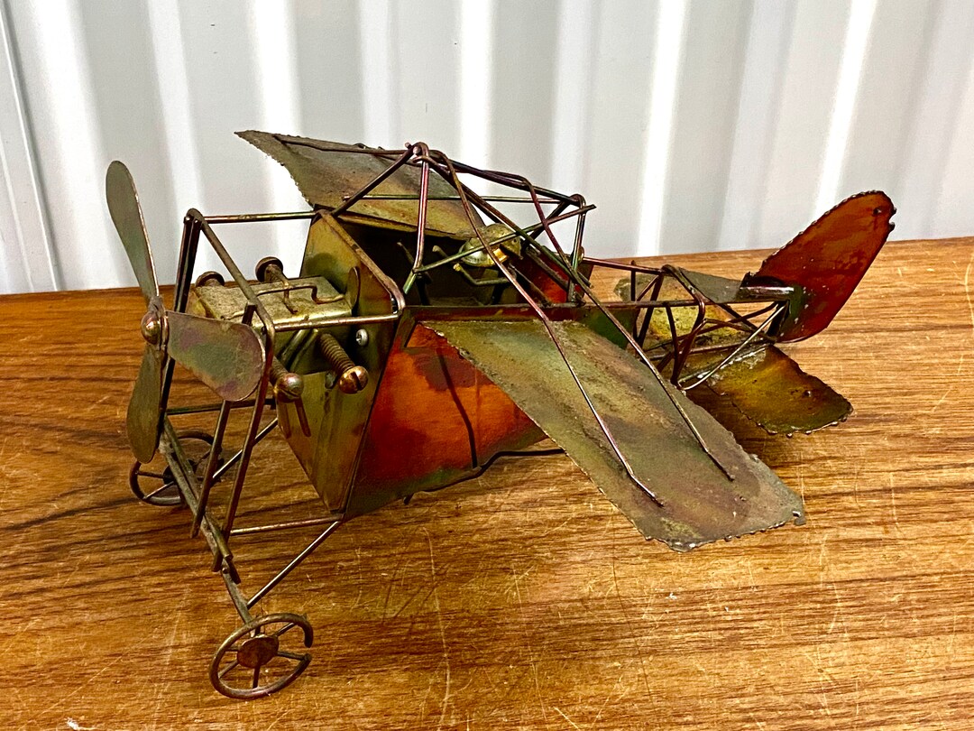 Vintage Copper/tin Propeller Biplane Airplane Music Box Plane Wild Blue ...