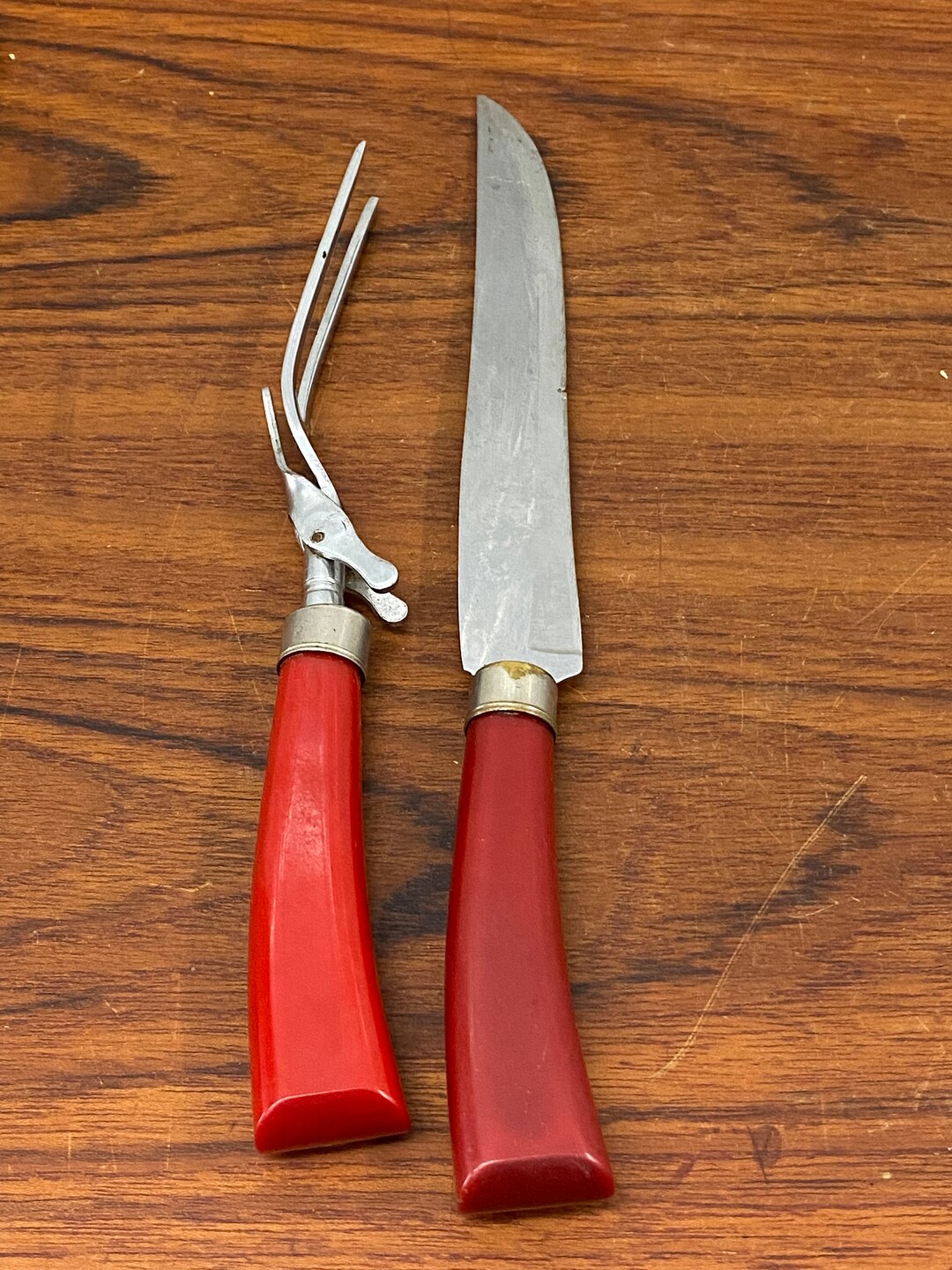 Vintage 1940's Red Bakelite Handle Carving Knife & Fork - Etsy