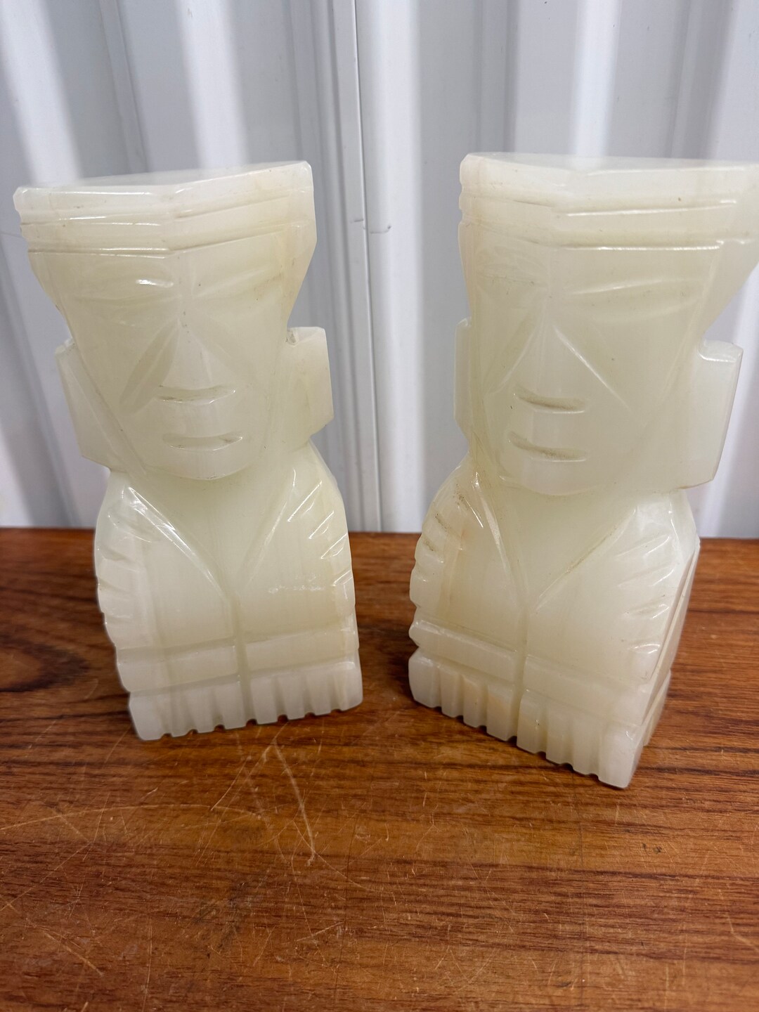 Vintage Pair Carved Heavy Marble Aztec Mayan Tiki Alabaster Bookends - Etsy