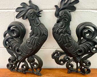 Vintage Large Metal Rooster Wall Plaque Set of 2 Searcy Pair Cast Metal ...