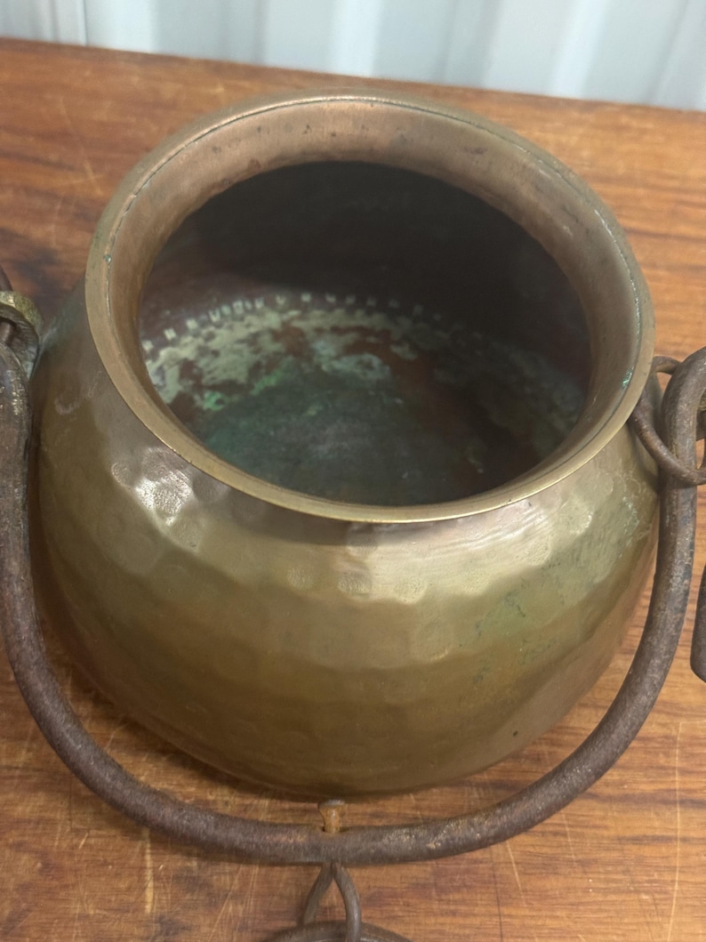 Antique Hand Hammered Copper Cauldron With Hanging Handle - Etsy