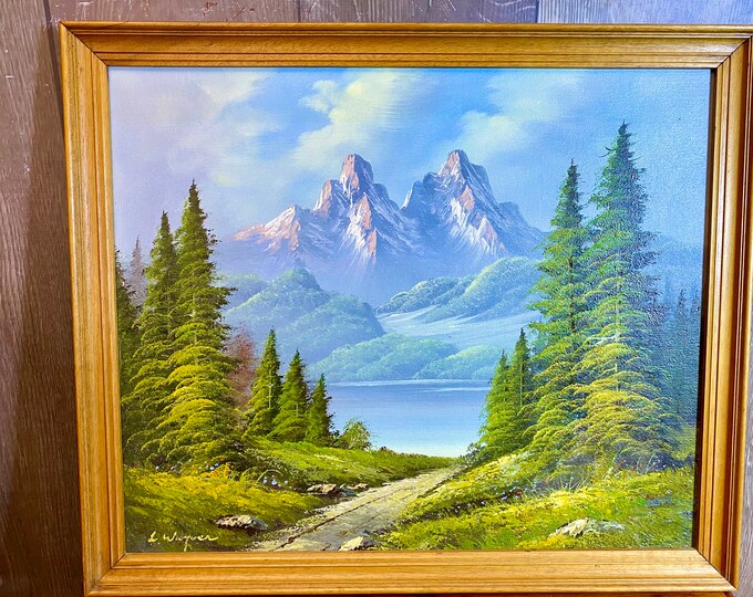L. Wagner Oil Painting on Canvas of Mountain Landscape Vintage Mid ...