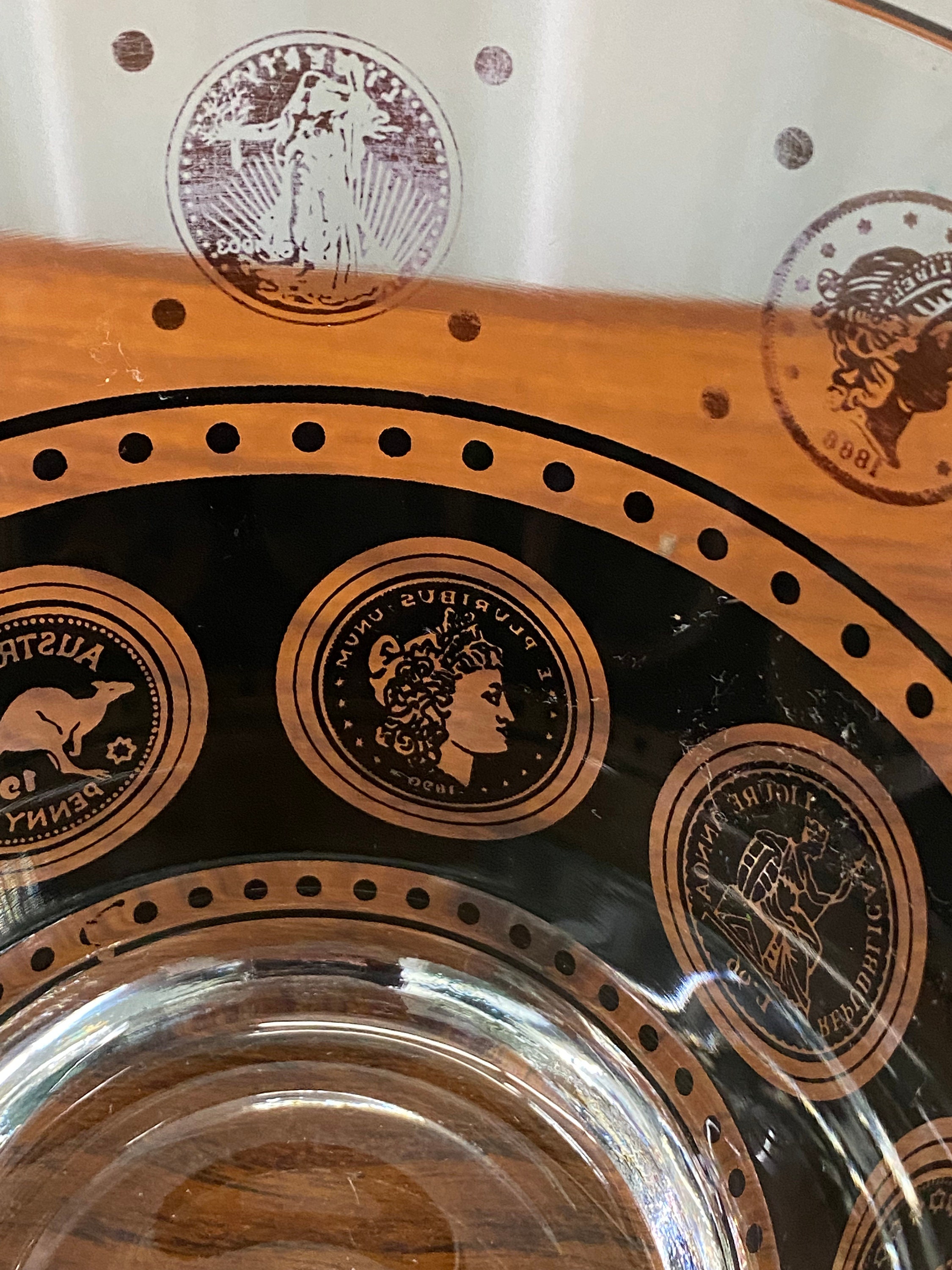 Vintage Mid Century Black & Gold Coin Glass Ice Bucket - Etsy