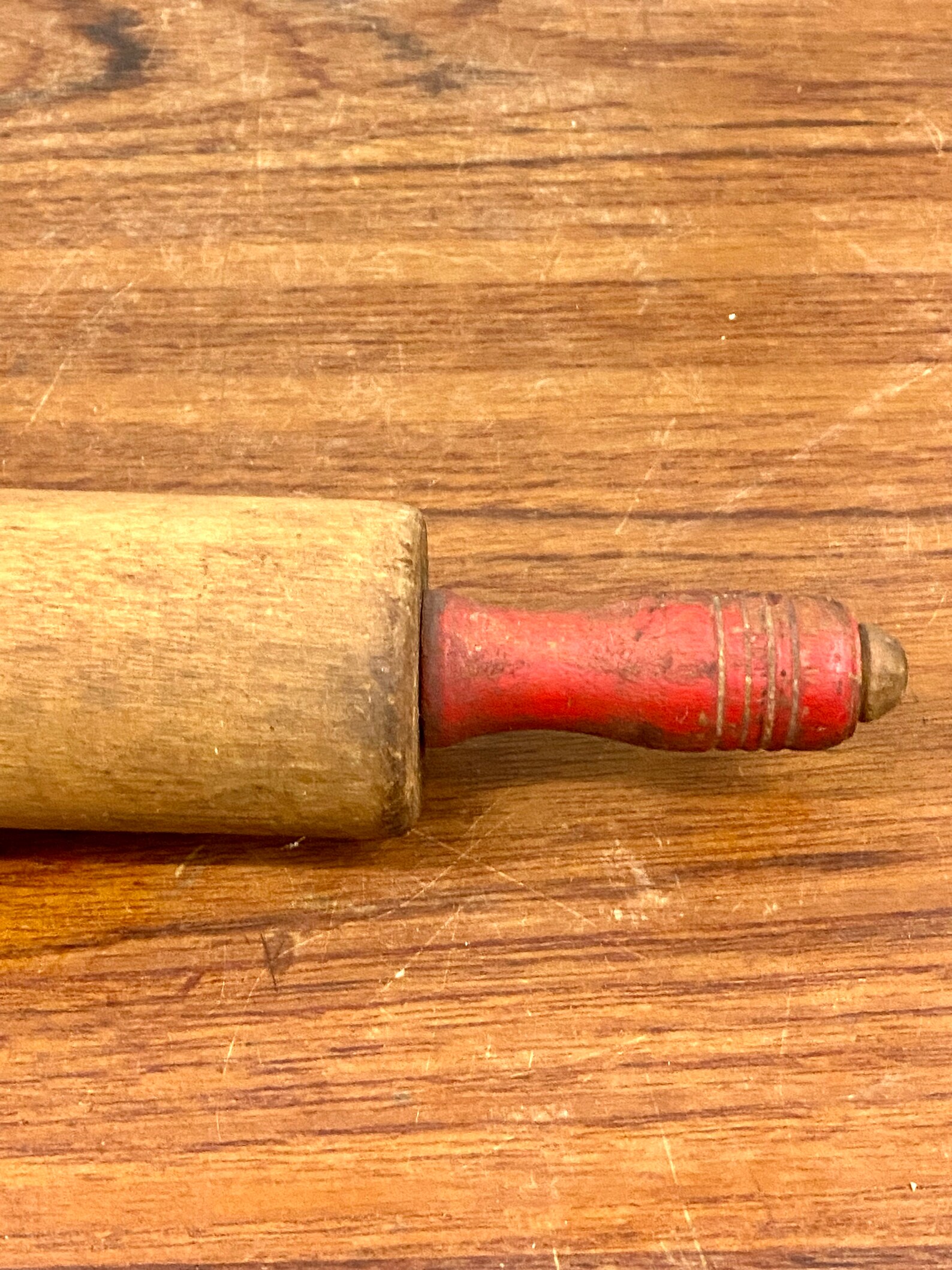 Vintage Wooden Rolling Pin W/ Red Handles Farmhouse Kitchen - Etsy