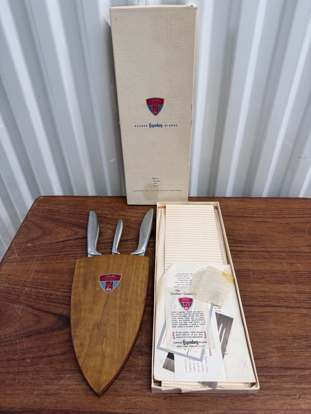 Vintage Mid Century Gerber Knives Chef Set W/ Wood Wall Shield - Etsy