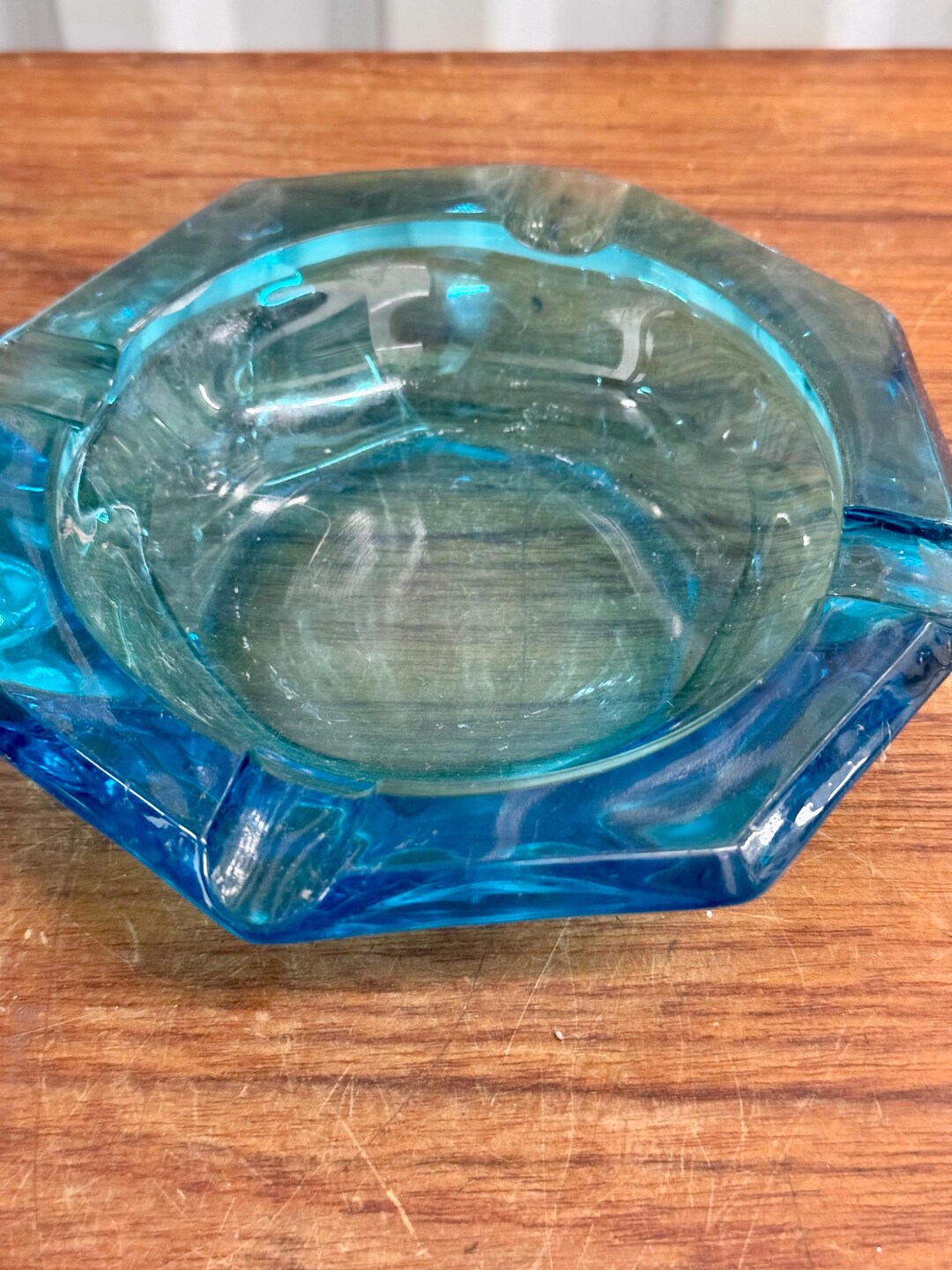 Vintage Mid Century Heavy Aqua Blue Glass Ashtray - Etsy
