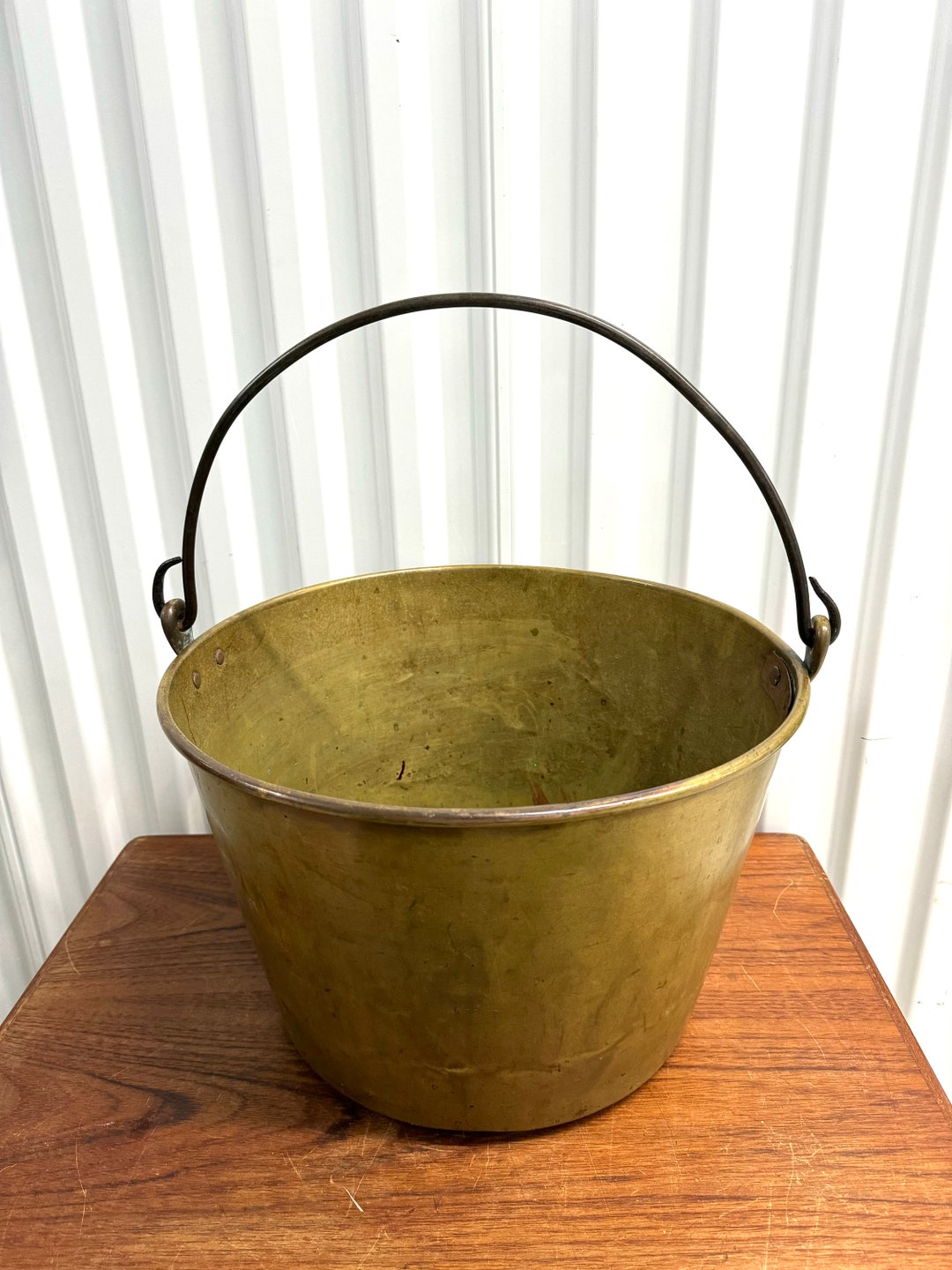Large Antique Spun Brass Bucket H.W. Hayden Pat. 1851 15 Across - Etsy