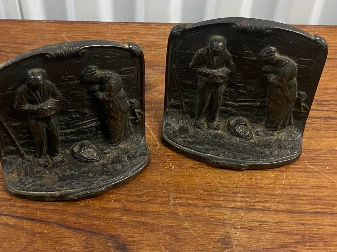 Antique 1920s Brass Metal Bookends - the Angelus by Jean Francois ...