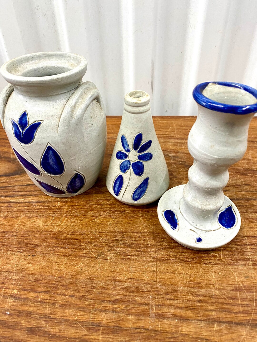 Williamsburg Pottery Virginia Stoneware Salt Glaze Cobalt Blue Vase ...