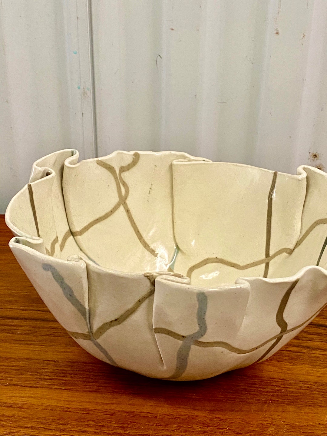Vintage 1980s Barabra Demery Art Studio Pottery Bowl Folded Rim Signed ...