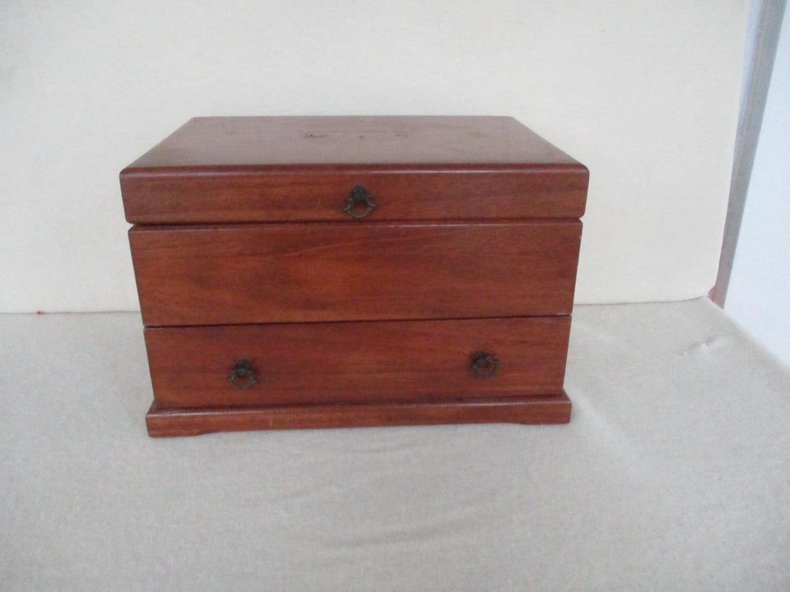 Old Antique Wooden Jewelry Box, With Drawer, Brown Wood - Etsy