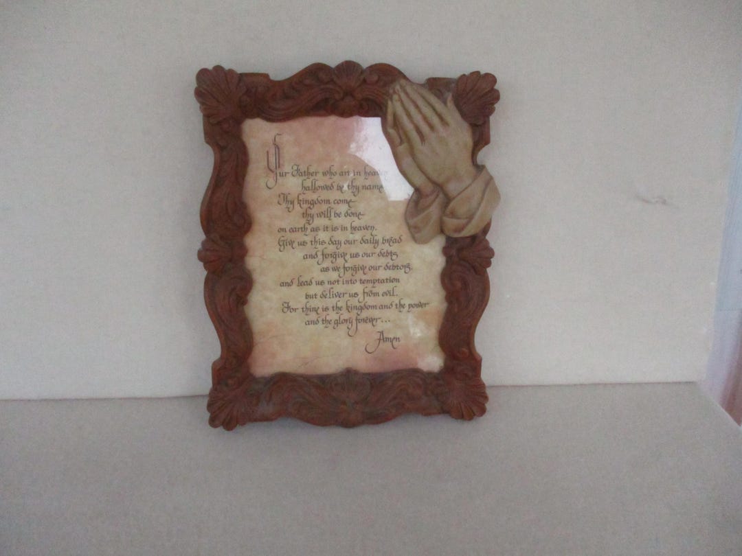 Religious Frame With Praying Hands, and Our Father Prayer, Vintage ...