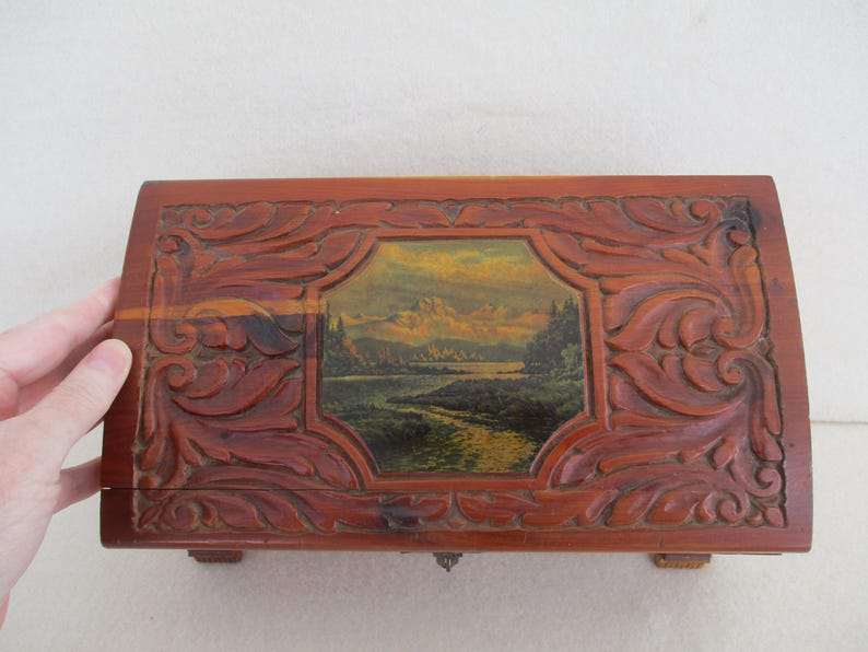 OLD ANTIQUE, Jewelry Box, Wooden, With Picture on Top - Etsy