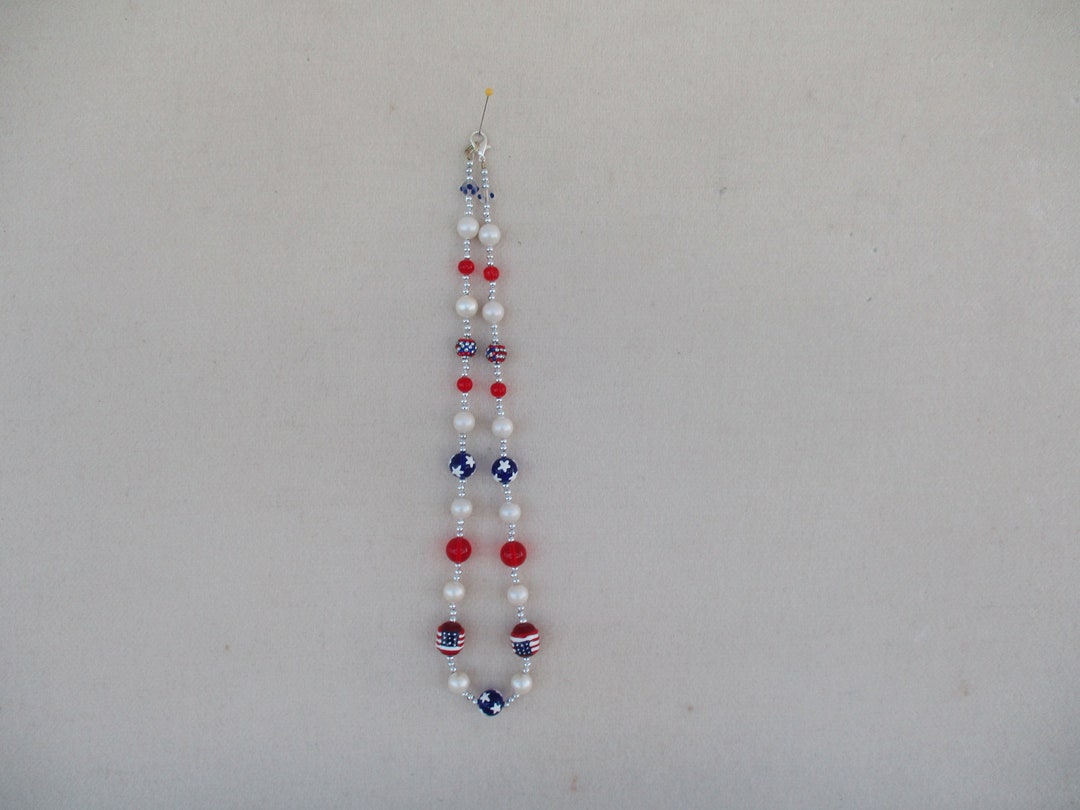 Patriotic Necklace Red White & Blue Glass and Rhinestones - Etsy