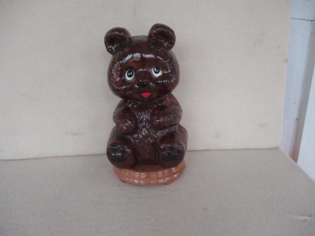 Large Brown Bear Bank, With Stopper, Handmade, 1970's, 13 Inches Tall ...