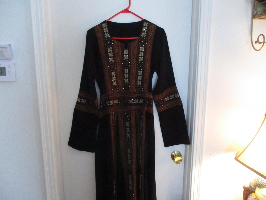 Black Gown With Embroidery, 1980's, Size M, Women's - Etsy
