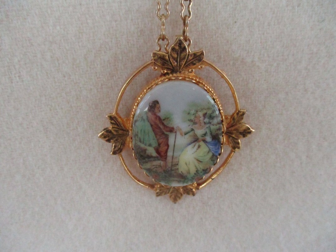 Cameo Brooch of Old Fashioned Man and Woman on Chain - Etsy