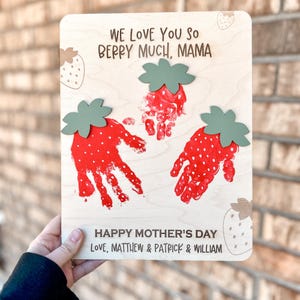 Strawberry Handprint Sign, Mother's Day, Grandparents Gift, I Love You ...